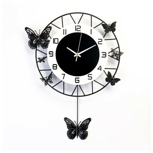 Часы настенные; серия: Маятник;"Бабочки"; плавный ход;35х51 см