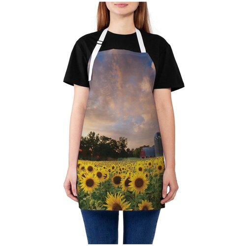Фартук женский для готовки "Облака над полем подсолнухов", универсальный размер