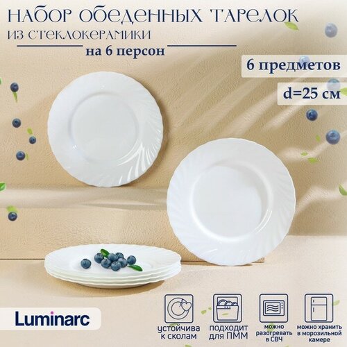 Набор обеденных тарелок Luminarc TRIANON, d=25 см, стеклокерамика, 6 шт, цвет белый