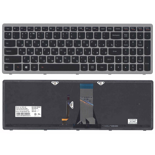 Клавиатура для ноутбука Lenovo AEST7700210 черная с подсветкой c серебристой рамкой