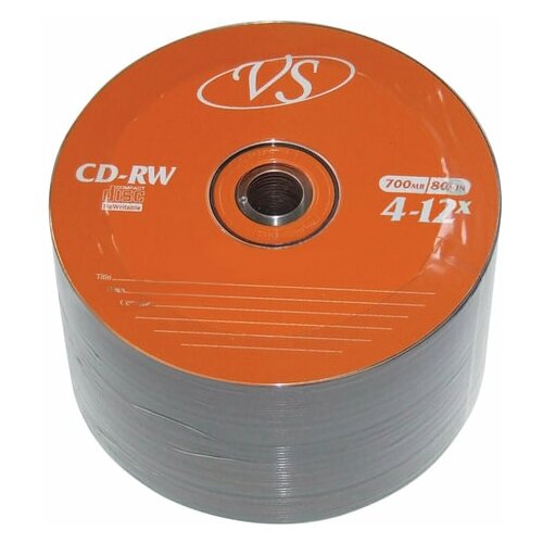 Диски CD-RW VS 700 Mb 4-12x Bulk (термоусадка без шпиля), комплект 50 шт, VSCDRWB5001