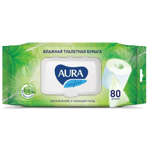 Влажная туалетная бумага Aura Comfort 80 лист., голубой