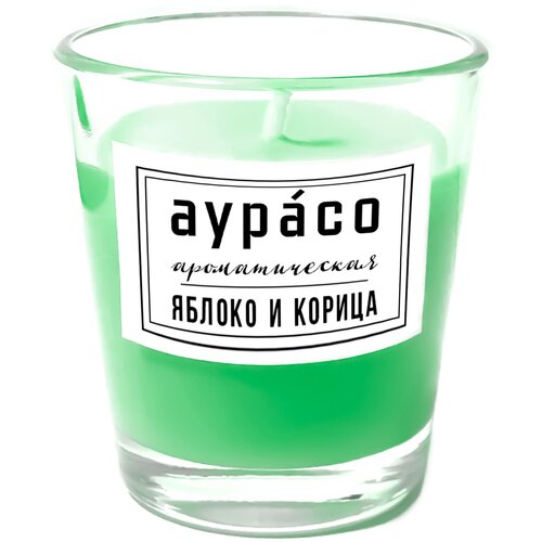 'Яблоко и корица' - ароматическая свеча Аурасо из 100 % соевого воска, 5x4 см, 100 гр, зелёная, 1 шт.