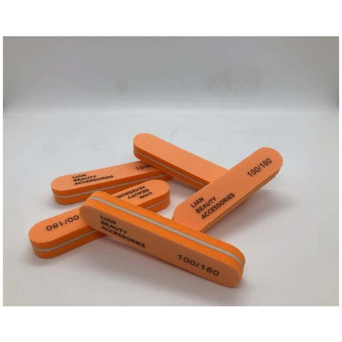Lian Beauty Accessories Баф для ногтей овальный 100/180 грит 20 шт. / Бафики для маникюра/ Баф полировочный с прослойкой, Оранжевый