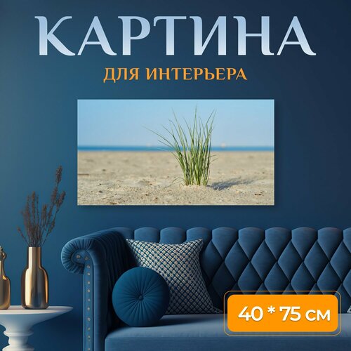 Картина на холсте "Пляж, трава, зеленый" на подрамнике 75х40 см. для интерьера