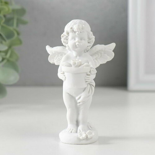 Сувенир полистоун "Белоснежный ангел с цветком в горшке" 9.7х6х6.5 см