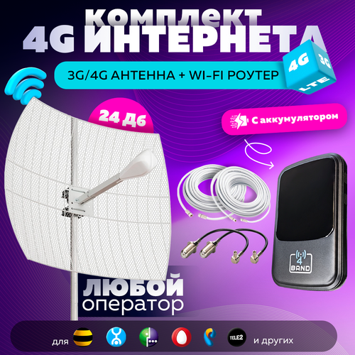 Комплект Интернета Miglink-24 4G WiFi Роутер M4 BAND + LTE MiMO Антенна подходит Любой Безлимитный Интернет Тариф и Любая Сим карта