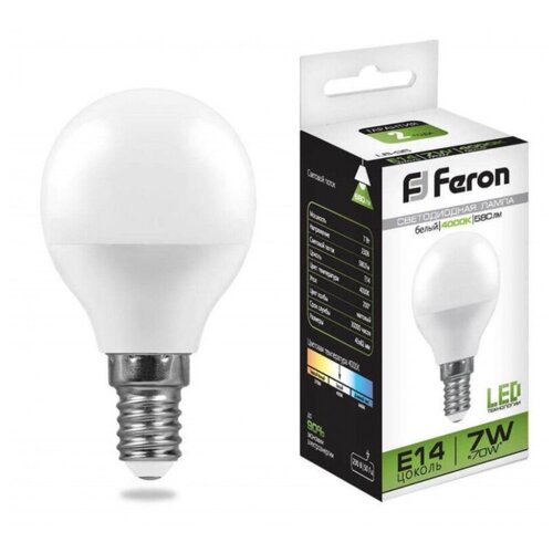 Лампа светодиодная FERON LB-95 G45 7W 230В E14 4000К 580Лм (25479) 3 шт.