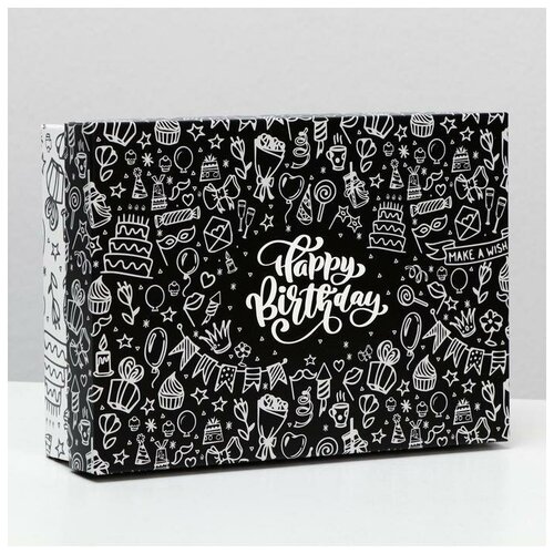 Подарочная коробка сборная "С днем рождения", черно-белая, 21 х 15 х 5,7 см