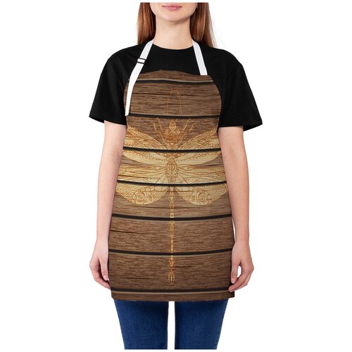 Фартук женский для готовки JoyArty "Стрекоза деревянная текстура", универсальный размер