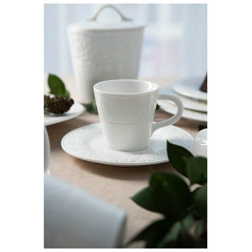 Кофейная пара фарфоровая Magistro Сrotone, 2 предмета: чашка 100 мл, блюдце d=15 см, цвет белый (комплект из 3 шт)