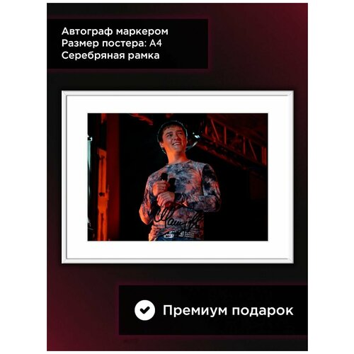 Постер в раме с автографом Юрий Шатунов, Ласковый Май, А4, серебряная рама