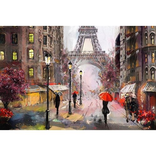 Париж, акварель картина постер 20 на 30 см, шнур-подвес в подарок