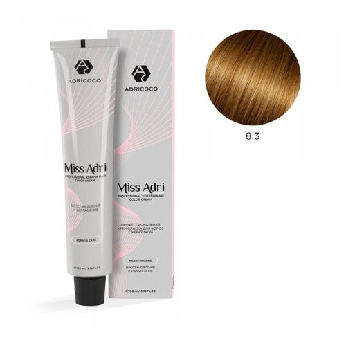 ADRICOCO Miss Adri крем-краска для волос с кератином, 8.3 светлый блонд золотистый