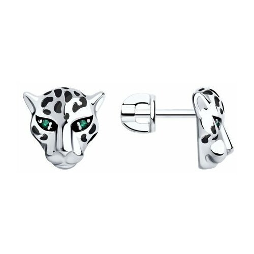 Серьги Diamant online, серебро, 925 проба, фианит, эмаль, длина 1.1 см.