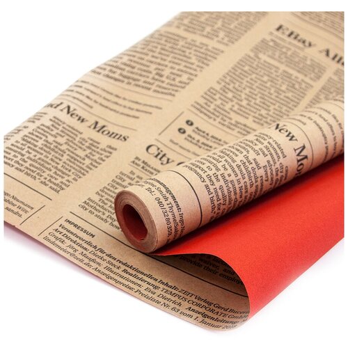 Упаковочная бумага, Крафт (0,7*9,14 м) Газета New York Times, Красный, 1 шт.