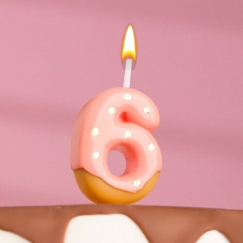 Свеча в торт "Клубничная глазурь", цифра "6", розовая, 7 см