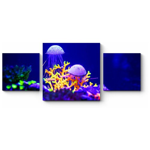 Модульная картина Яркий мир кораллов и медуз 210x90
