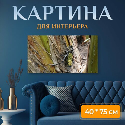 Картина на холсте "Кузнечик, природа, животные" на подрамнике 75х40 см. для интерьера