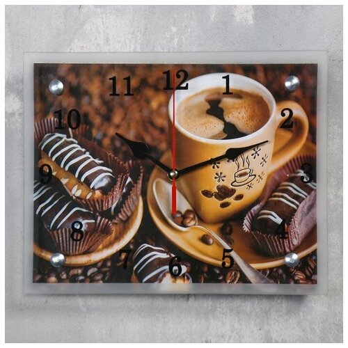 Сюжет Часы-картина настенные, серия: Кухня, "Кофе с пирожным", 20х25 см