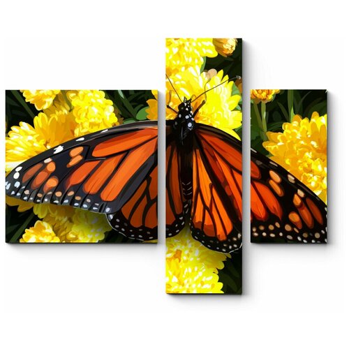 Модульная картина Красивая бабочка на желтых цветах 130x107