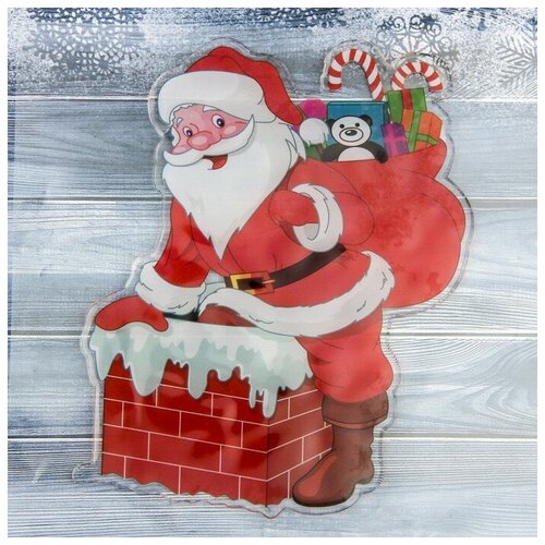 Наклейка на стекло "Дед Мороз в дымоходе" 14х17 см, красный