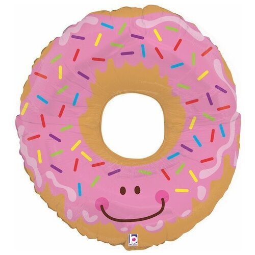 Шар (27'/69 см) Фигура, Счастливый пончик, Розовый, 1 шт.