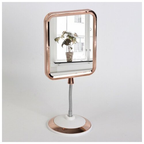 Queen fair Зеркало настольное, на гибкой ножке, двустороннее, с увеличением, зеркальная поверхность 12,5 x 16 см, цвет медный/белый