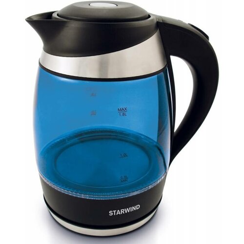 Чайник электрический Starwind SKG2216 1.8л. 2200Вт синий/черный (корпус: стекло)