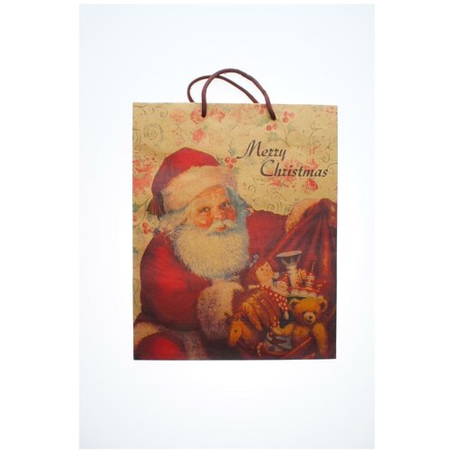 Подарочные пакеты с Дедом Морозом, 33x26 см, с ручками