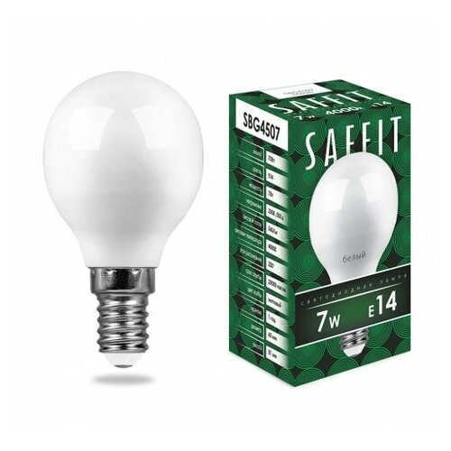Лампа светодиодная LED 7вт Е14 белый матовый шар (SBG4507) | код 55035 | SAFFIT (70шт. в упак.)