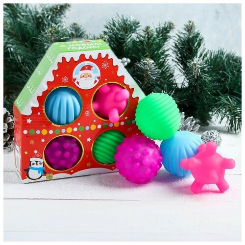 Новый год, подарочный набор резиновых игрушек «Новогодний домик», 4 шт, новогодняя подарочная упаковка