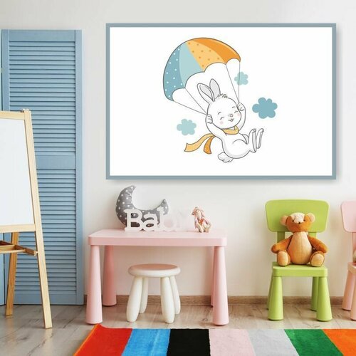 Постер для интерьера на стену Зайка с Парашютом для детской Горизонтальный 50х40 см в тубусе ПолиЦентр