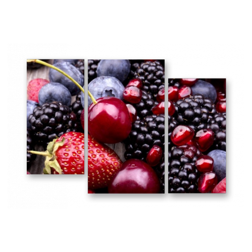 Модульная картина на стекле | Diva Kartina | Еда. Вкусные ягоды | 100X70 см