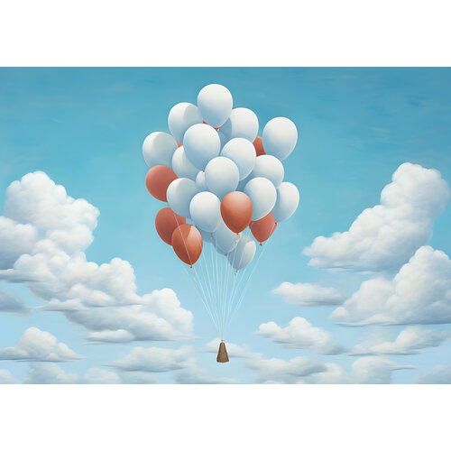 Постер - "Воздушные шары летят к облакам"на холсте/ А3 / в тубусе без рамы
