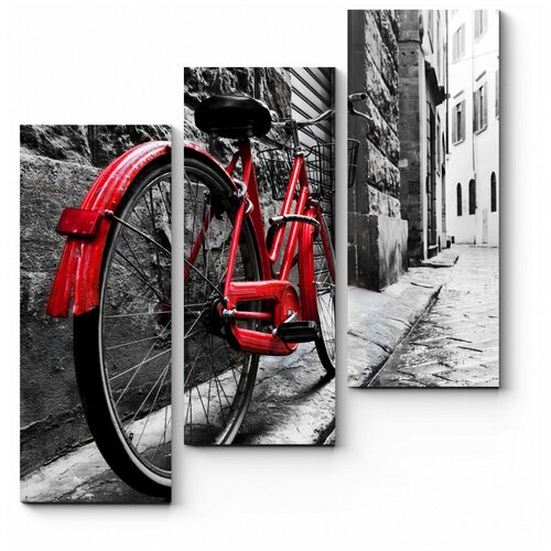 Модульная картина Красный велосипед на мощенной улице 130x139