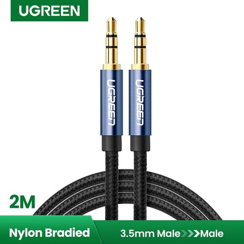 Кабель UGREEN AV112 (10687) 3.5mm Male to 3.5mm Male Cable Gold Plated Metal Case with Braid. Длина: 2м. Цвет: синий