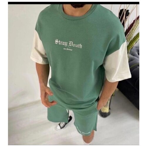 Костюм спортивный Jools Fashion спортивный мужской летний шорты майка, размер XXL, зеленый