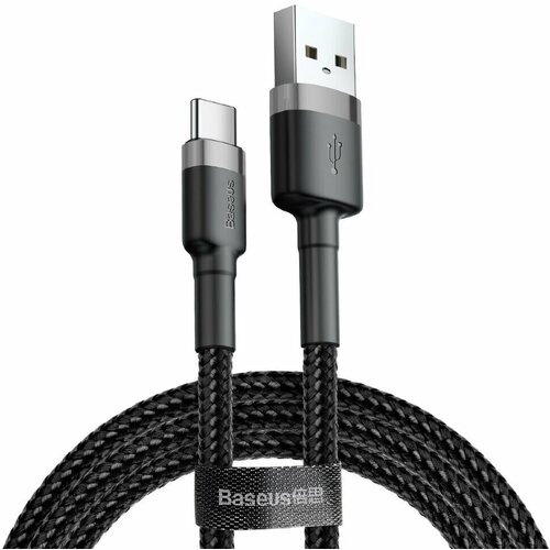 Кабель USB - Type-C Baseus Cafule, 2.0м, круглый, 2.0A, нейлон, цвет: серый, чёрная вставка