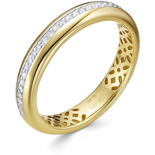 Кольцо обручальное Vesna jewelry, желтое золото, 585 проба, родирование, бриллиант, размер 17.5, бесцветный