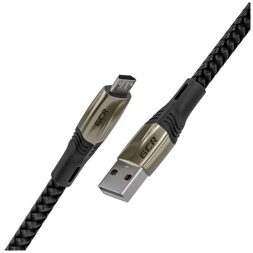 GCR Кабель 1.7m MicroUSB series MERCEDES, BLACK NYLON, супер быстрая зарядка