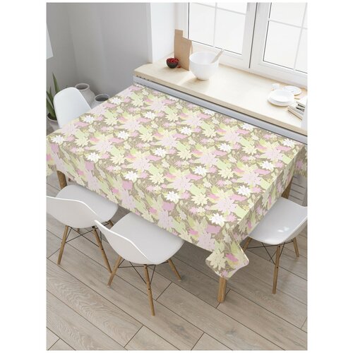 Скатерть прямоугольная JoyArty на кухонный стол "Бабочки над цветами пастель" из оксфорда, 120x145 см