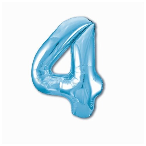 Шар фольгированный 40" «Цифра 4», цвет холодный голубой, Slim
