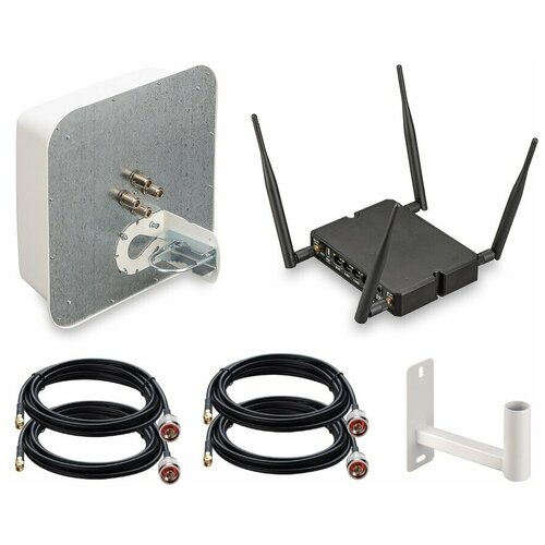 Комплект KROKS MiMo 4x4 гигабитный роутер Rt-Cse m12-G 3G 4G LTE Cat.12 до 600 Мбит/с WiFi 2,4+5 ГГц с антенной KAA18-1700/2700-4x4 +4 кабеля по 5м