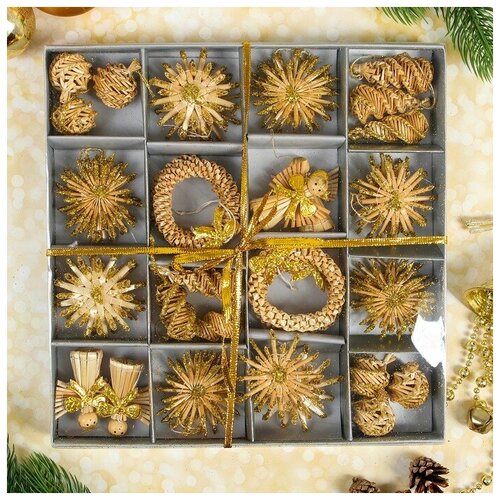 Эко-декор в подарочной упаковке «Волшебный праздник», золото, 36 элементов