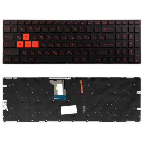Клавиатура для ноутбука Asus GL502, GL502VM, GL502VS черная без рамки с оранжевыми кнопками и подсветкой, плоский Enter