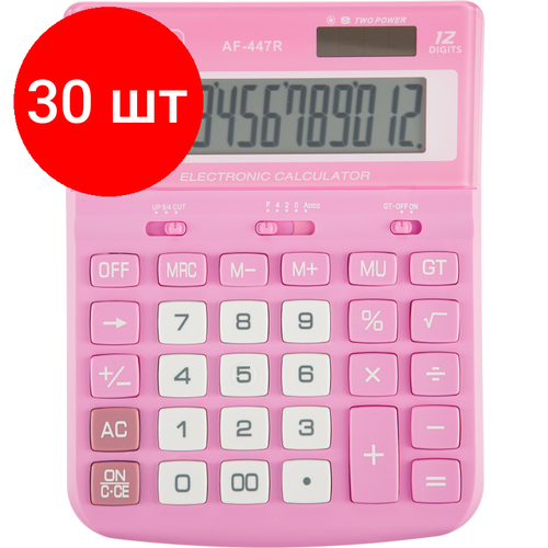 Комплект 30 штук, Калькулятор настольный полноразмерный Attache AF-447R,12р, дв. пит, розов
