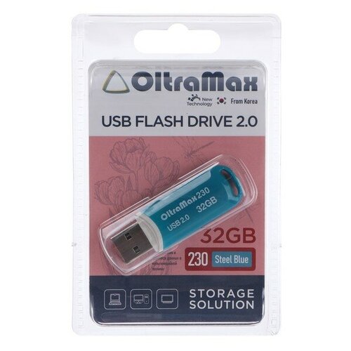 Флешка OltraMax 230, 32 Гб, USB2.0, чт до 15 Мб/с, зап до 8 Мб/с, синяя