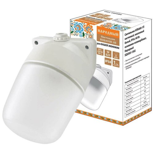 Светильник TDM ELECTRIC НПБ400-1П, E27, 60 Вт, кол-во ламп: 1 шт., цвет арматуры: белый, цвет плафона: белый