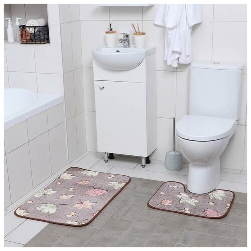 Набор ковриков для ванной и туалета Доляна "Осенние листья", 2 шт: 40x50, 50x80 см
